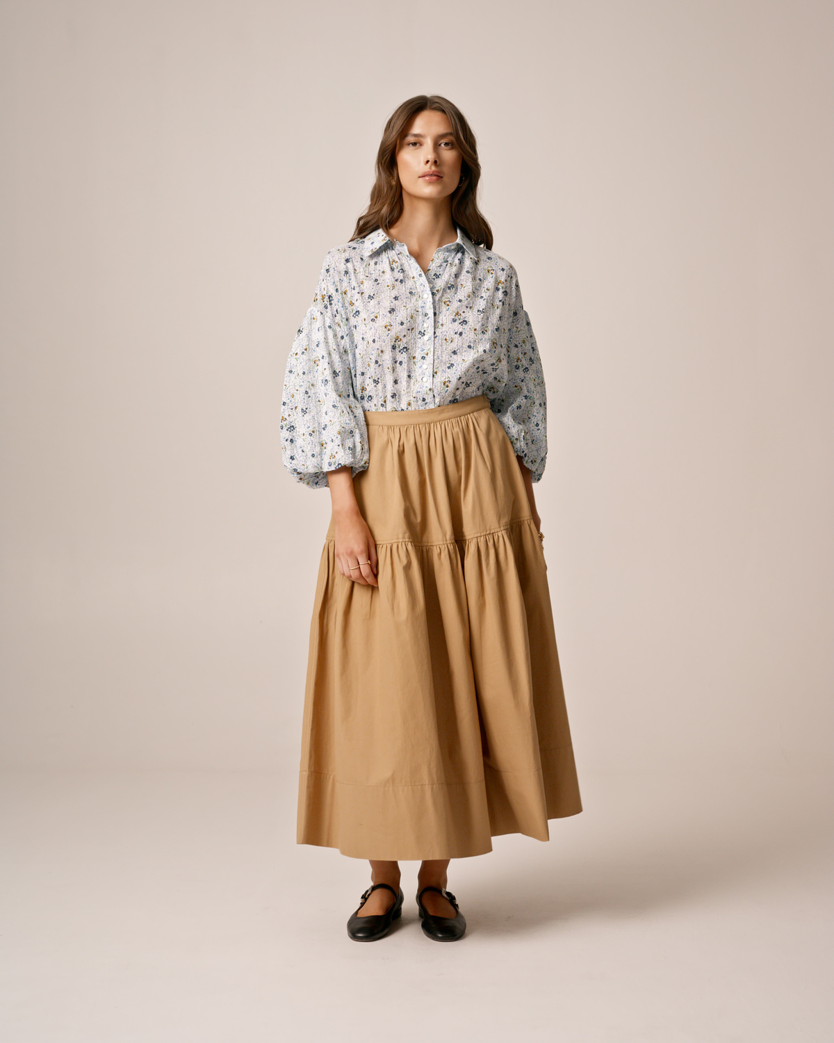 byTiMo | Structured Flowy Skirt - Khaki
